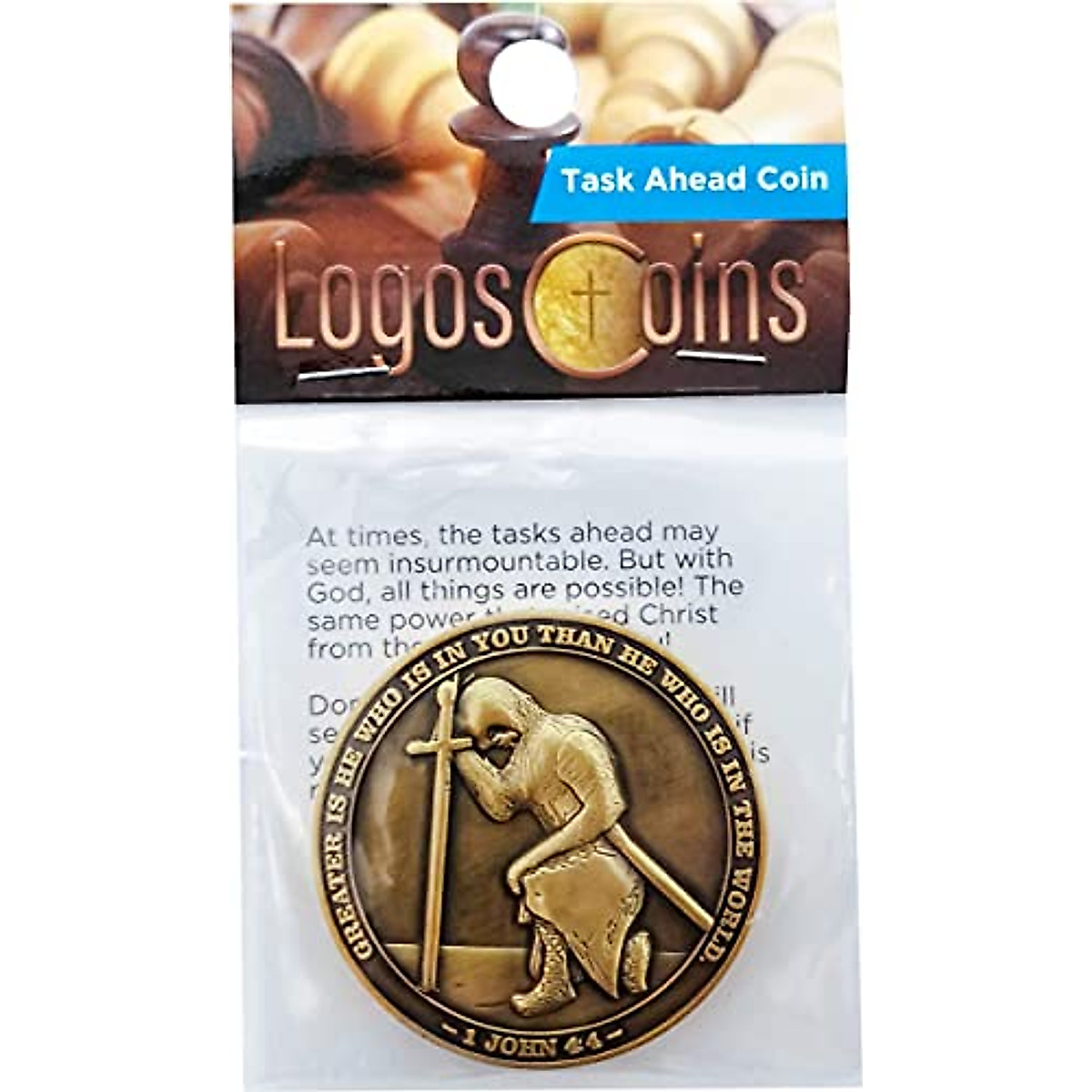 Christian Challenge Coins, Zinc-Alloy with Antique Gold-Color Plating | Task Ahead I Can Do All Things Coin, Eagle Coin, Faith Can Move Mountains Coin | Value Variety Pack of 3 | Assortment 2