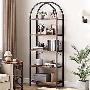GAOMON 5 Tier Bookshelf Arched Bookcase Modern Standing Bookshelves Tall Display Racks Metal Book Shelf for Bedroom, Living Room, Home Office