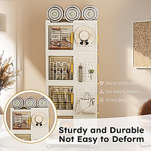 Runboll Storage Bins with Lids, 4-Tier Large Mobile Multifunction Utility Rolling Storage with 4 Pegboards & 8 Hooks Freely Adjustable, Stackable Storage Bins with Wheels for Every Room