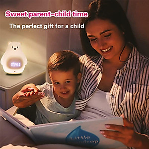 XENYYI Bear Lamp - Night Light with Alarm Clock, Remote Control, and 7 Light Modes，Nursery Night Light，Motion Activated Night Light，Silicone Portable Nursery Lamp