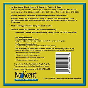 No Scent Anal Gland Express & Skunk Spray Pet Fur Cleaner for Dogs & Cats (2 Fl Oz / 59 mL)