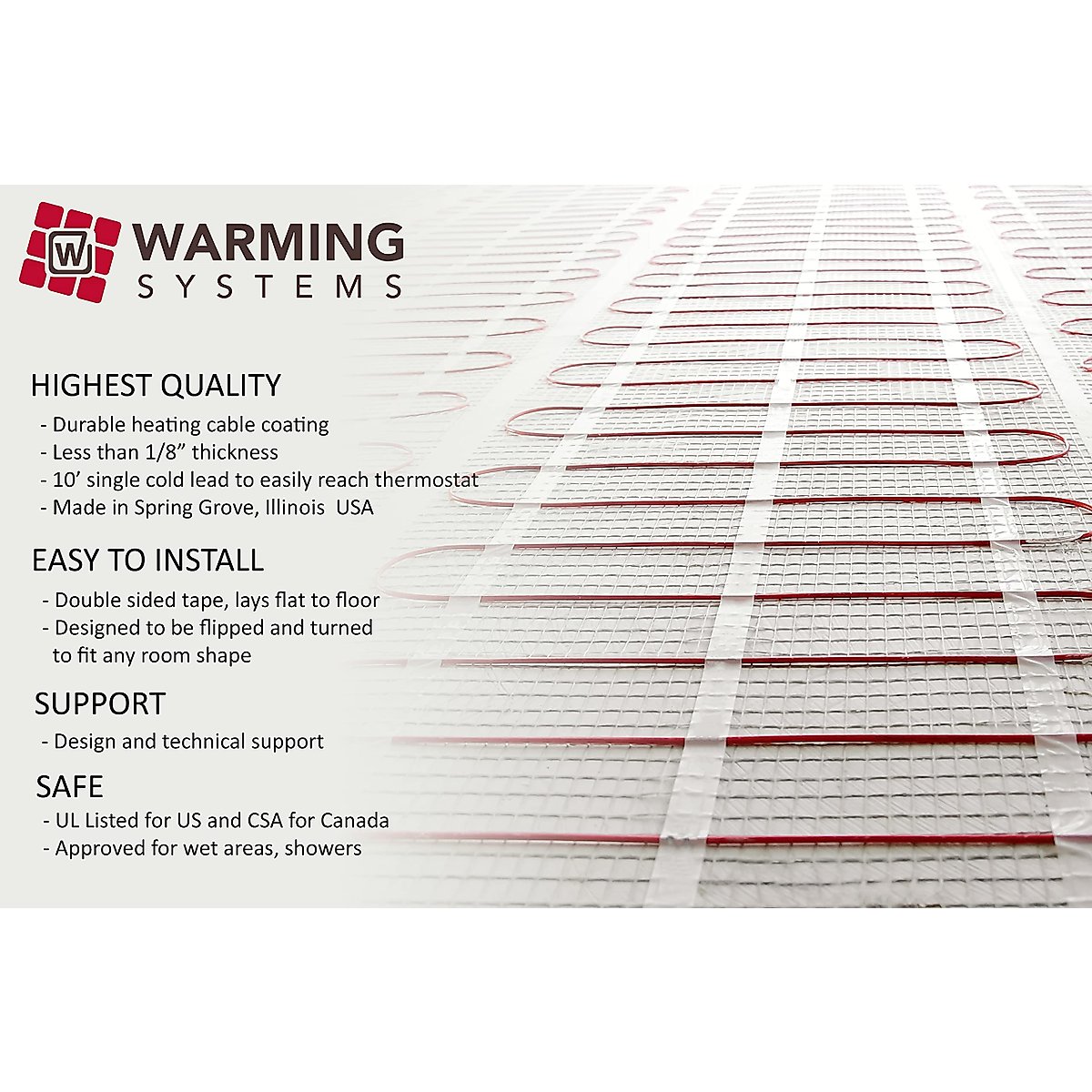 30 Sqft Warming Systems 120 V Electric Tile Radiant Floor Heating Mat with WiFi Touch Screen Programmable Thermostat. Includes Installation Monitor and Floor Temperature Sensor