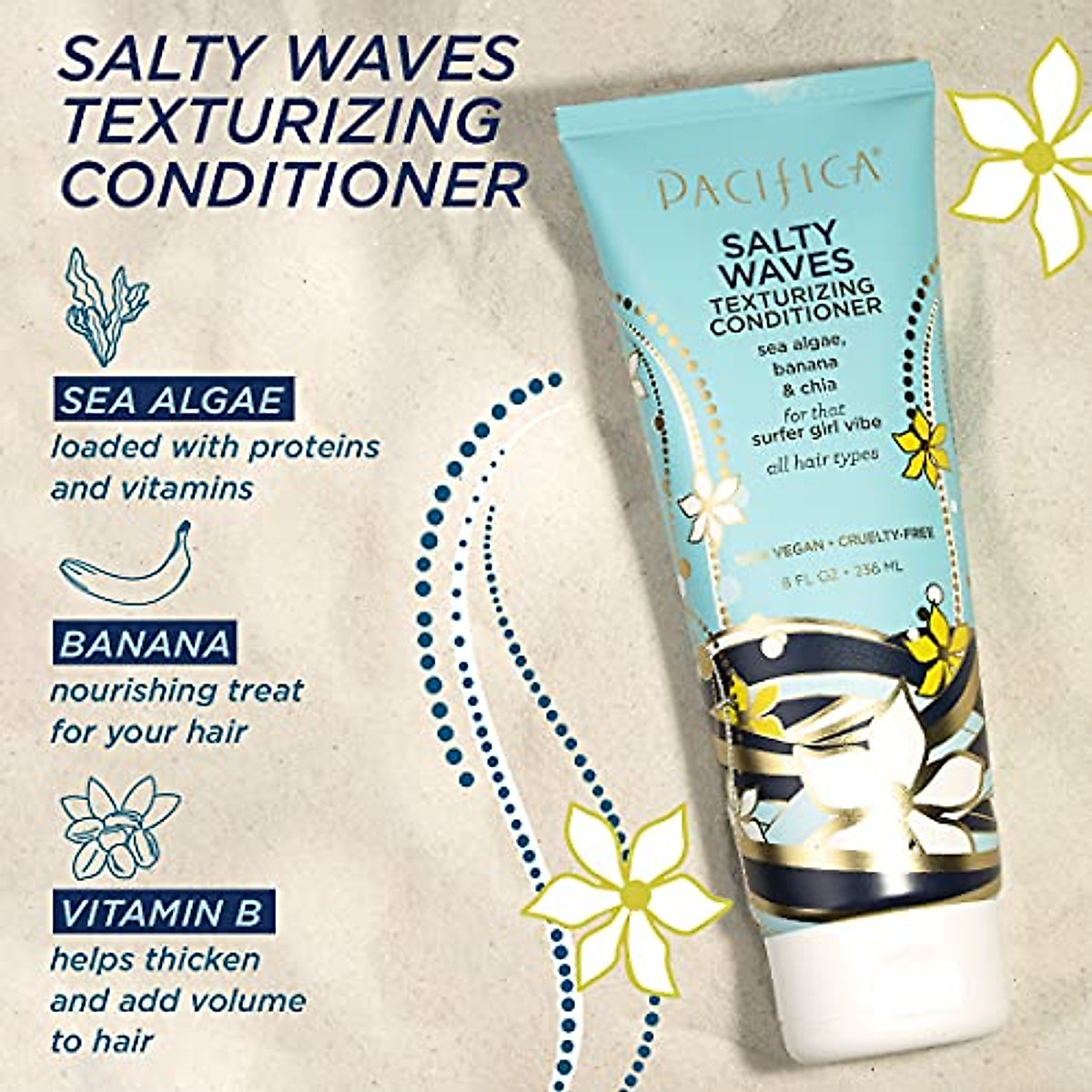 Pacifica Beauty Salty Waves Texturizing Shampoo + Texturizing Conditioner | For All Hair Types | Perfect and Effortless Beach Hair | 100% Vegan & Cruelty Free | Sulfate + Paraben Free