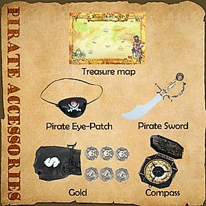 Lingway Toys Kids Pirate Costume,Pirate Role Play Dress Up Completed 8pcs Set for Kids 5-6years