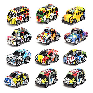 CUTE STONE 12 Pack Filled Easter Eggs with Alloy Pull Back Cars, Friction Powered Vehicles, Easter Basket Stuffers Easter Party Favors for Boy, Girls and Kids