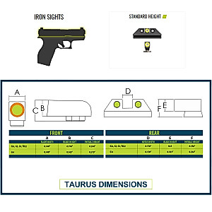 Night Fision Standard Height Perfect Dot Tritium Night Sight Set Compatible with Taurus G3C/GX4, White Front Ring, U Notch Black Rear Rings