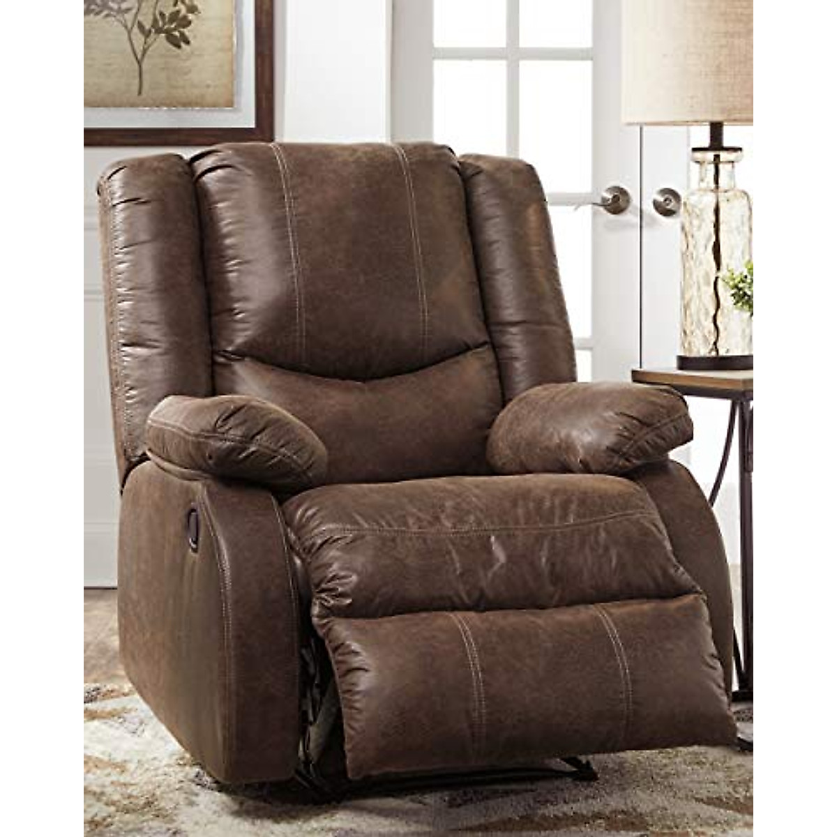 Signature Design by Ashley Bladewood Faux Leather Pebble Manual Zero Wall Recliner, Brown