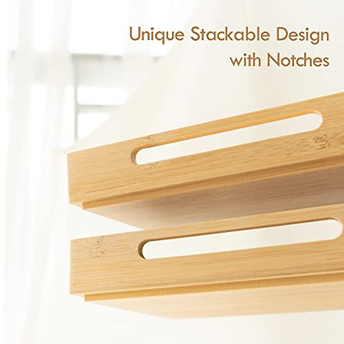 Bamboo Bathroom Organizer Tray and Drawer, Varhomax Customizable Stackable Makeup Organizer 4-Pcs Set 3 Trays and 1 Drawer, Small Desk Organizer Storage for Vanity Toiletries, Office Supplies