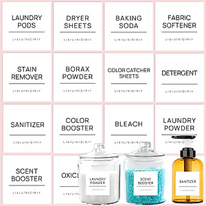 HVSWLY Laundry Labels for Jars,16 PCS Minimalist Laundry Room Labels,Removable Waterproof Cleaning Labels for Containers,Laundry Room Storage Organization,with 2 Blank Labels (White)