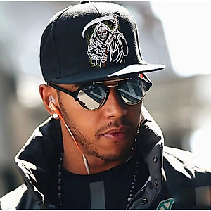 ADJUEMB Classic Snapback Hats Grim Reaper Embroidery Adjustable Flat Bill Hat Unisex Baseball Caps Black