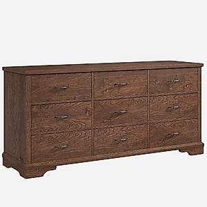 EnHomee 9 Drawers Dresser, 63" W Farmhouse Dressers for Bedroom Dressers with 9 Drawers, Solid Wood Dresser TV Stand with Large Metal Handle, Modern Wood Drawer Organizer for Closet (Rsutic Brown)