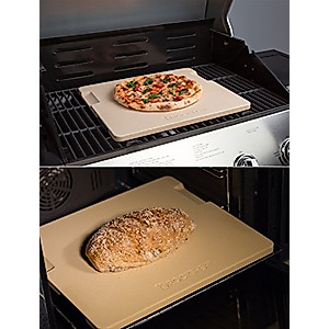 ROCKSHEAT K Large Pizza Stone Heavy Duty Baking Grilling Stone 20" x 13.5", Perfect for Oven, BBQ and Grill. Innovative Double - Faced Built - in 4 Handles Design
