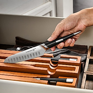 linoroso Santoku Knife Kitchen Knife Ultra Sharp Chef Knife, 6 inch Precision Forged German High-Carbon Stainless Steel Cooking Knife with Exquisite In-Drawer Knife Block - MAKO Series