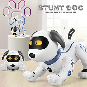 fisca Remote Control Dog, RC Robotic Stunt Puppy Voice Control Toys Handstand Push-up Electronic Pets Dancing Programmable Robot with Sound for Kids Boys and Girls Age 6, 7, 8, 9, 10 Year Old