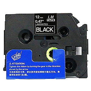 LM Tapes - Brother PT-1090 1/2" (12mm 0.47 Laminated) White on Black Compatible TZe P-touch Tape for Brother Model PT1090 Label Maker with FREE Tape Guide Included
