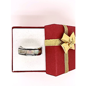 White Fire Opal & Black Enamel Ring Silver Stainless steel 8mm Band Men and Women Size 5-14 (10)