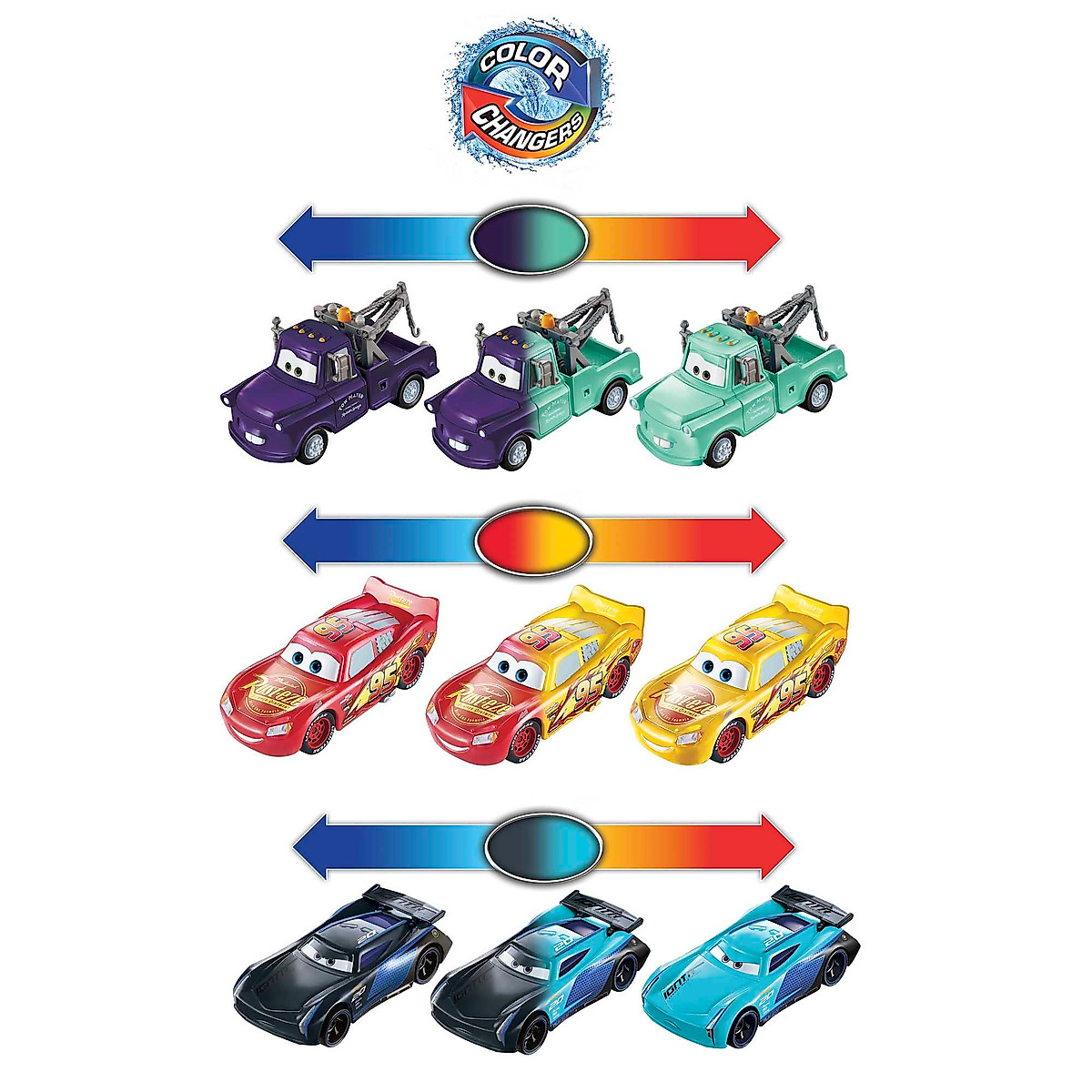 Mattel Disney and Pixar Cars Toys, Color Changers 3-Pack Vehicles with Lightning McQueen, Mater & Jackson Storm Toy Cars