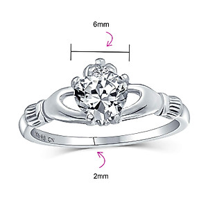 Personalize BFF Sorority Sister Solitaire CZ Celtic Irish Friendship Promise Crown Heart Claddagh Ring For Women Teen .925 Sterling Silver Customizable