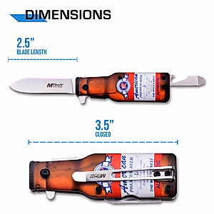MTECH USA – Spring Assisted Folding Knife – Stands Upright – American Beer Knife - Stainless Steel Blade w/ABS Handle Shaped Like a Bottle, Bottle Opener, Screwdriver, Pocket Clip - EDC – MT-A1195A