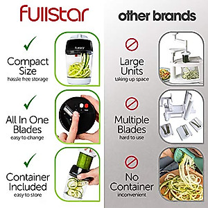 Fullstar Vegetable Spiralizer Vegetable Slicer - 4 in 1 Zucchini Spaghetti Maker Zoodle Maker Veggie Spiralizer Adjustable Handheld Spiralizer Zucchini Noodle Maker Zucchini Spiralizer with Container