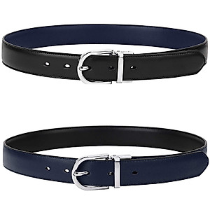 Falari Women Reversible Belt Genuine Leather Fashion Dress Belt With Single Prong Buckle 6027-NAVY-M