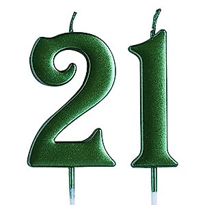 Green 21st Birthday Candle, Number 21 Years Old Candles Cake Topper, Boy Or Girl Party Decorations, Supplies