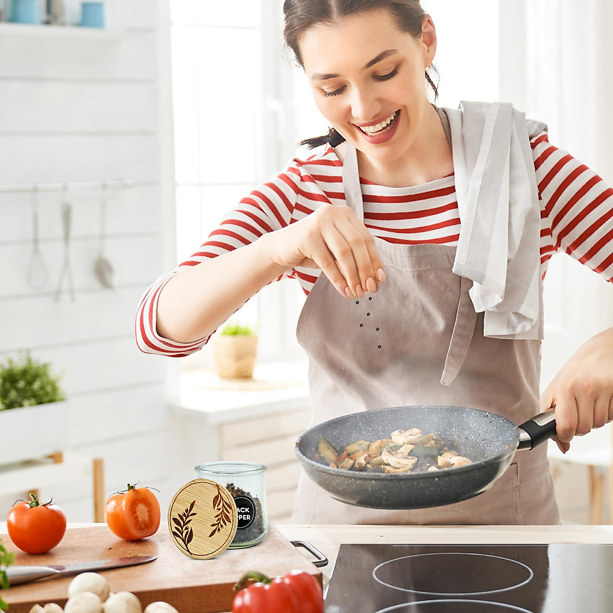 4 Oui Yogurt Jar Lids With Beautiful Olive Branches Pattern. Made of Bamboo Wood with Food Grade Silicone Sealing Ring. Durable, Food-Safe, Airtight Fit. Oui Yogurt Jar Lids for Regular or Petite Jars