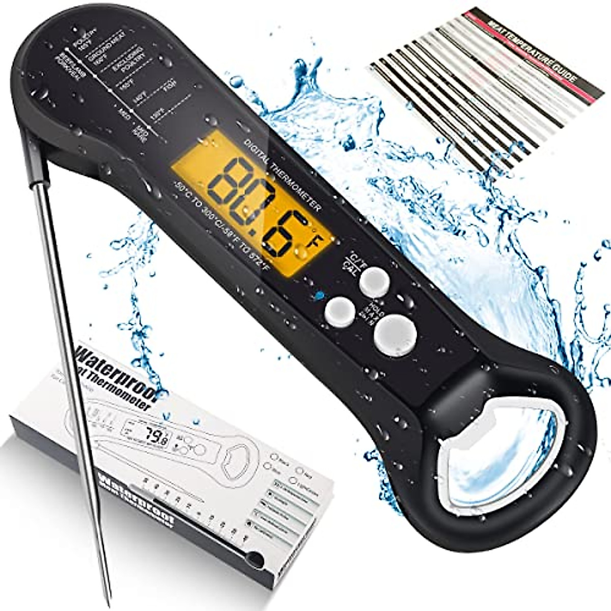 OWOXER Digital Meat Thermometer, Instant Read Food Thermometer with Probe, Waterproof Cooking Thermometer with Backlight, Professional Grill Thermometer for Kitchen, Outdoor and BBQ