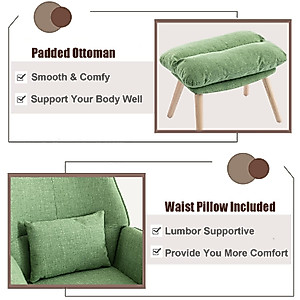 Altrobene Rocking Chair with Ottoman and Pillow, Glider Rocker Chair, Accent Arm Chair Lounger for Living Room/Bedroom/Nursery, High Back, Solid Hardwood Base, Green