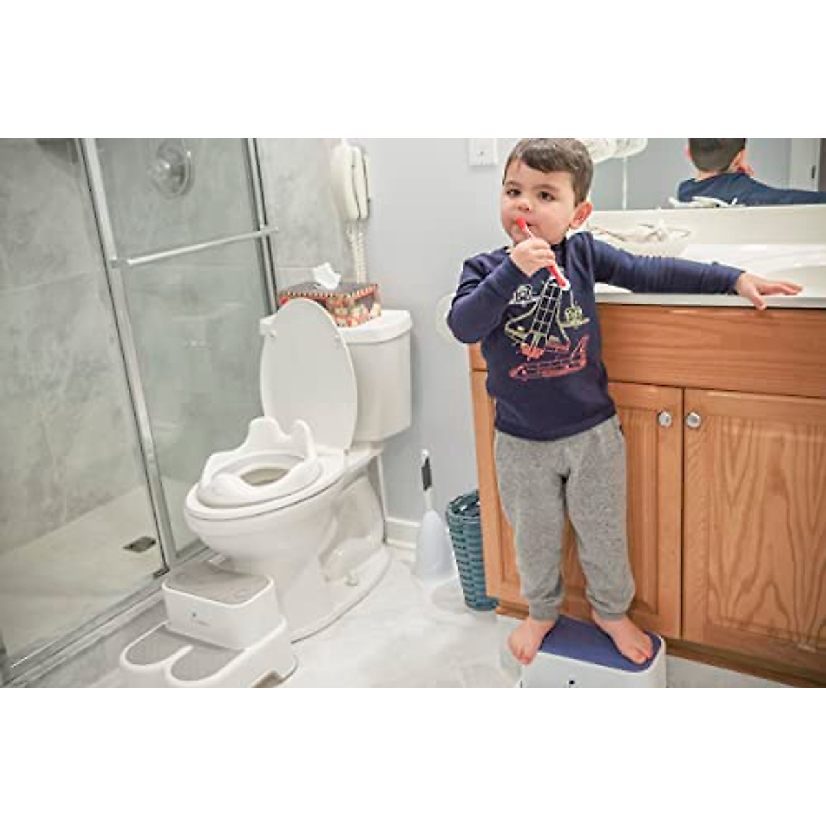 UpPro 2 in 1 Anti Slip Bunny Step Stool, Detachable Double Up Kids Step Stool, Wide Step Toddler Step Stool, Kids Step Stool for Toilet Potty Training, Kitchen, and Bathroom (Grey)