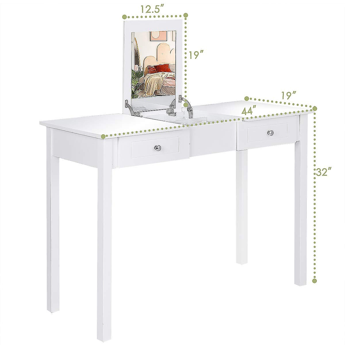 Giantex Vanity Table with Flip Top Mirror, Makeup Dressing Table Writing Desk with 2 Drawers and Removable Organizer 9 Compartments, Bedroom Vanity Table for Girls Women, Easy Assembly, White