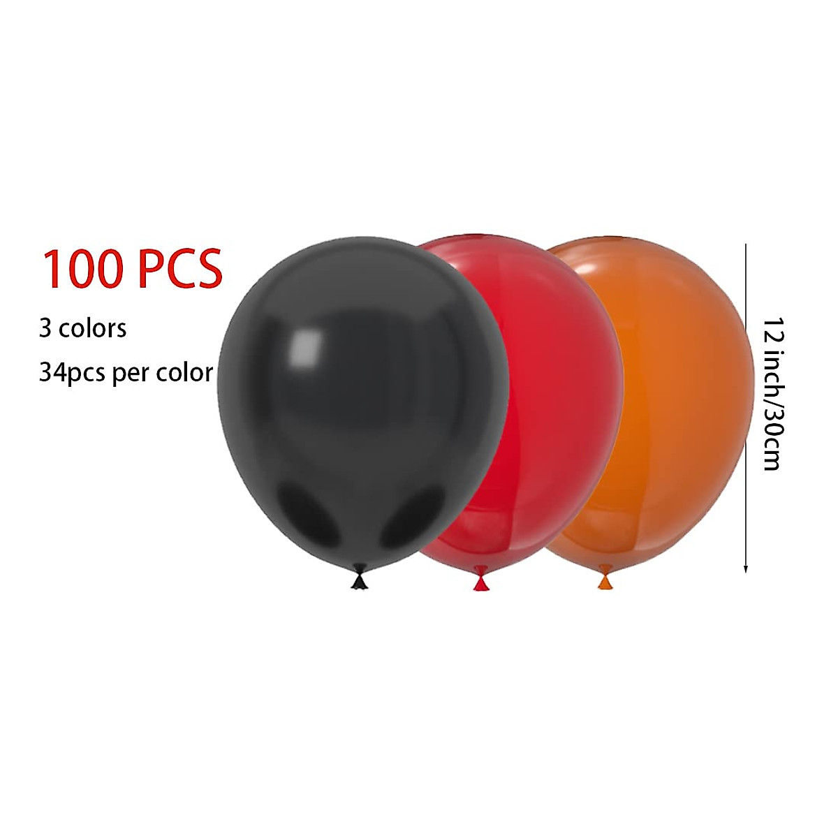 JODIDI 100 Pcs 12 Inch Latex Balloons in Black, Orange, and Red - Perfect for Halloween, Graduation, Birthday, Baby Shower Party Decorations
