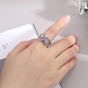 Simple Birthstone Rings for Women Jewelry 925 Sterling Silver Colorful Cubic Zirconia Stackable Promise Ring for Her (March, 6)