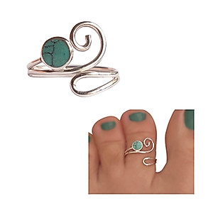 Handmade Silver Swirl & 5mm Turquoise Gemstone Wrap Band Adjustable Toe Ring, 925 Sterling Silver, Classic Dainty Open Toe, Pinky or Knuckle Rings for Women, By MiYa Jewelry Creations