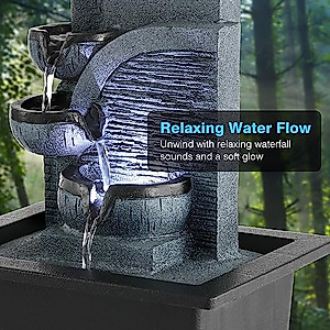 IRONWALLS 3-Tier Desktop Water Fountain Indoor, 11” Relaxation Tabletop Waterfall Fountain with LED Light, Zen Meditation Desk Fountain for Home, Living Room, Bedroom, Office Feng Shui Decor