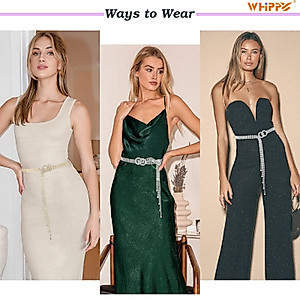WHIPPY Women Rhinestone Belt Silver Shiny Diamond Fashion Crystal Ladies Double O-Ring Waist Belt for Dresses