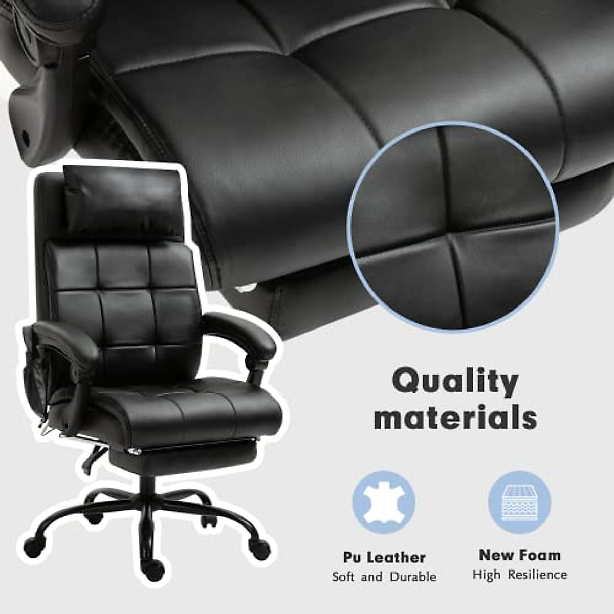 AVAWING Swivel Office Chair, High Back Adjustable Home Office Desk Chair, Heated Massage Office Chair with 6-Point Vibration, Ergonomic Executive Office Chair with Padded Armrests, Black
