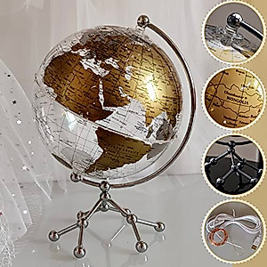 JBRUN 8" World Globe,Illuminated World Globe with Metal Stand,Educational Interactive Globe for Home Decor,Office Desktop,LED Globe Lamp