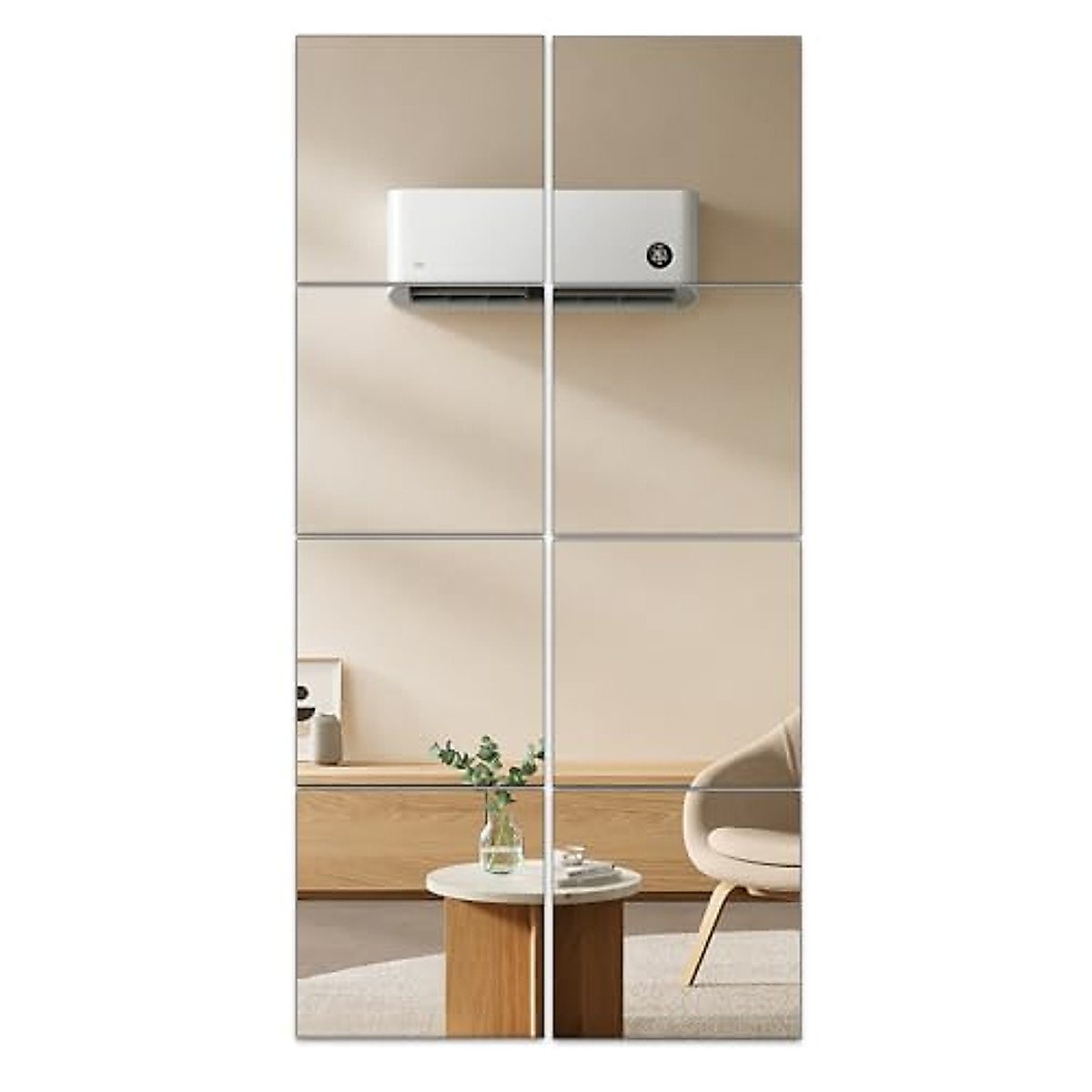 LTENG Frameless Glass Mirrors, Full Length Mirror Tiles 8PCS (8" X 8"),Large Wall for Gym,Bedroom,Door,Bathroom