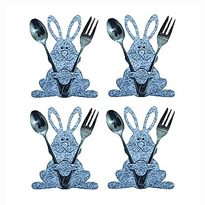 Tableware Folk Spoon And Fork Bunny Cutlery Organizer Holders Cutlery Cover Utensil Silverware Table Bag 4pcs Easter Knife Easter Decoration Pocket Tableware Wicker Chargers