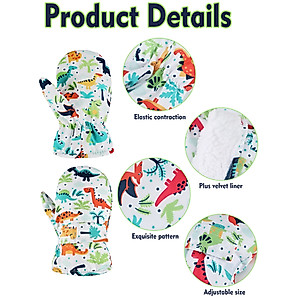 SATINIOR 2 Pairs Girls Waterproof Mittens Kids Snow Gloves Warm Thicken Ski Gloves for Winter Outdoor Activities(2-5 Years,Dinosaur Style)