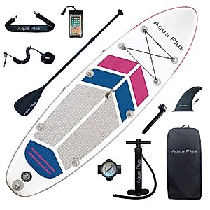Aqua Plus 6inches Thick Inflatable SUP for All Skill Levels Stand Up Paddle Board,Paddle,Double Action Pump,ISUP Travel Backpack, Leash,Shoulder Strap,Youth,Adult Inflatable Paddle Board