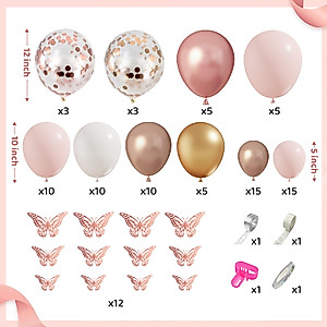 Amandir 134pcs Rose Gold Balloons Baby Shower Decorations for Girl Baby Boxes, Butterfly Stickers Balloon Garland Arch Kit Baby Box with Letter (A-Z+Baby) for Women Birthday Bridal Party Decoration