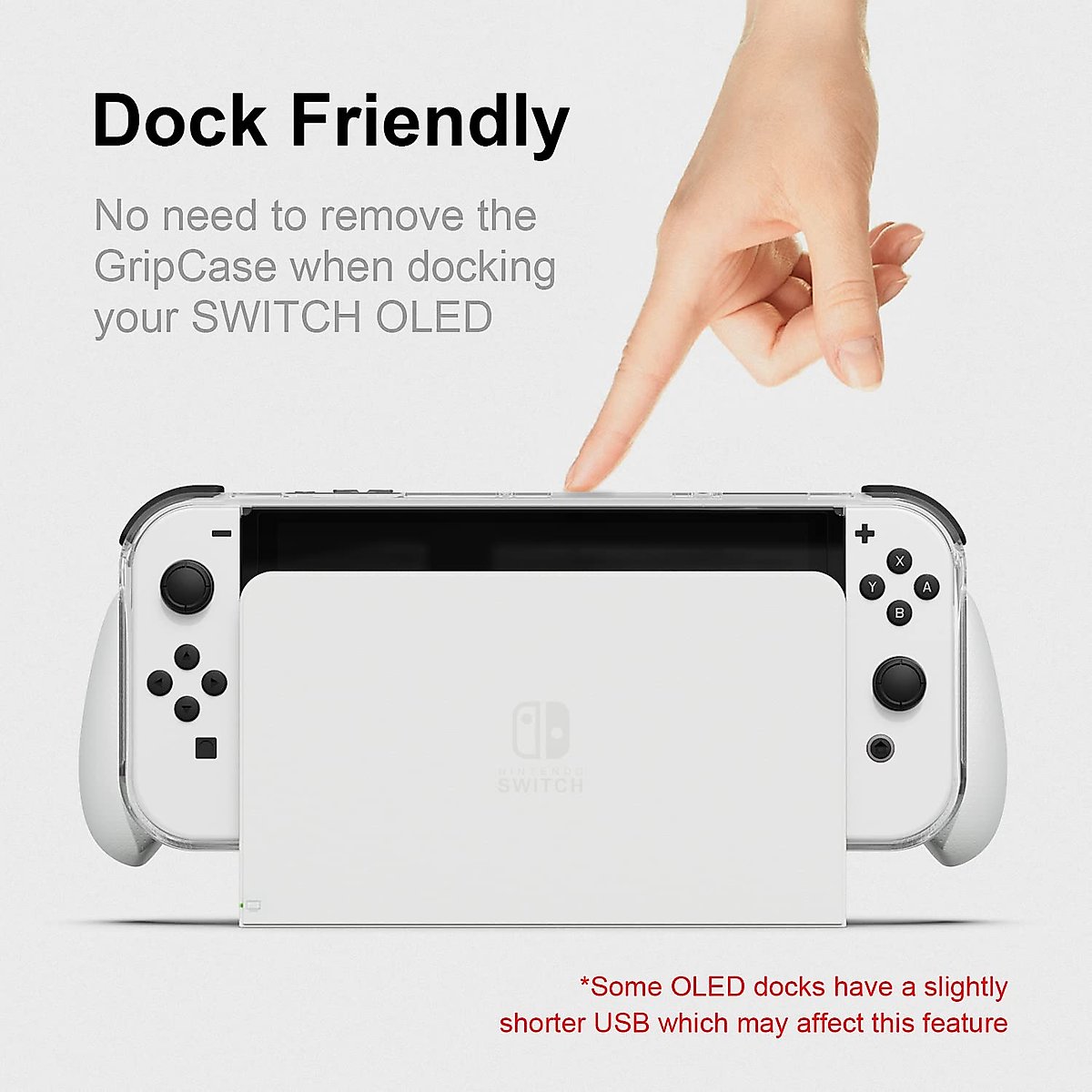 Skull & Co. GripCase OLED Bundle: A Dockable Transparent Protective Case with Replaceable Grips [to fit All Hands Sizes] for Nintendo Switch OLED Model- OLED White