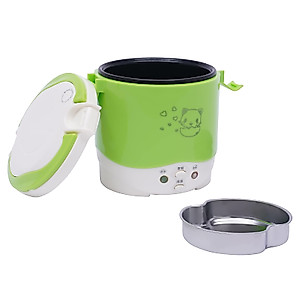 Headery Rice Cooker Small 12V, Mini Rice Cooker Steamer 1 Cup, Portable Easy Operation Well Insulated 1-2h Non-stick Rice Maker Food Steamer with Handle and Spoon for Car Home (Green)