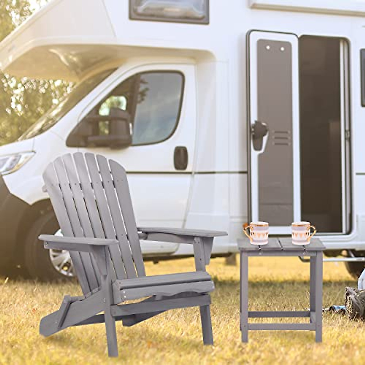 Mederra Outdoor Indoor Adirondack Side Table, Cedar Wood Patio End Table, Rectangular Coffee Table for Garden, Lawn, Pool, Porch, Backyard