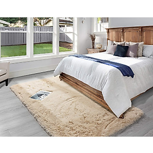 Amangel Ultra Soft Fluffy Shag Rug, Fuzzy Area Rug for Bedroom, 4' x 6', Plush Shaggy Carpet for Living Room, Cute Furry Rugs for Kids Girls Room Baby Nursery Home Decor, Luxury Floor Carpet, Beige