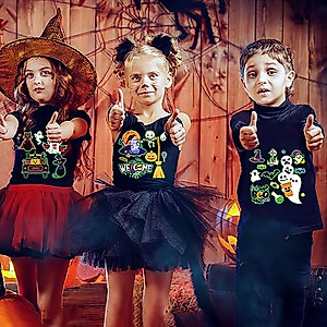 24 Sheets Halloween Iron on Transfers Decals Patches for Clothing Glow in Dark Halloween Heat Transfer Halloween Pumpkin Heat Transfer Stickers for Kids T-Shirt Hat Bag DIY Supplies Decorations