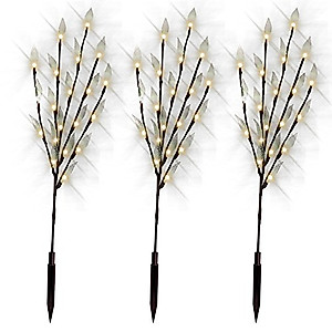 Houseen Solar Outdoor ​Garden Lights ​​, Set of 3 Solar Powered Tree Branch Twig Leaf LED Fairy Lights Outdoor Garden Pathway Light for Walkway, Yard, Lawn