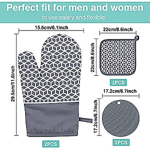 Oven Mitts and Pot Holders, Hmtruly Extra Long Oven Gloves, 500℉ Heat Resistant Oven Mitts with Non-Slip Silicone Pattern, Oven Hot Pads Pot Holders for BBQ Kitchen Baking Cooking (6-Piece Set, Grey)